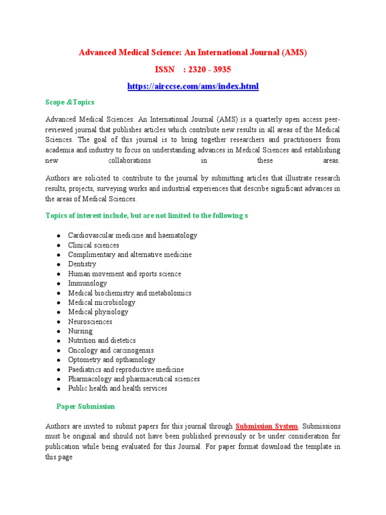 Advanced Medical Science An International Journal AMS | PDF | Science ...