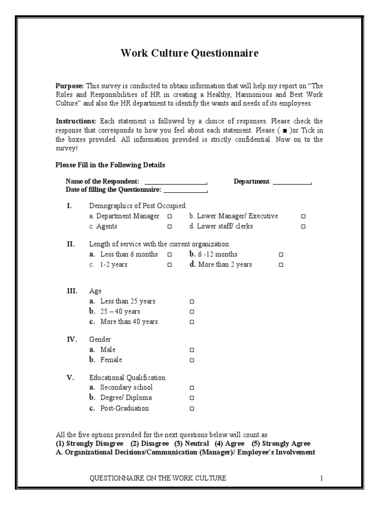 Work Culture Survey for HR Insights | PDF | Employment | Salary