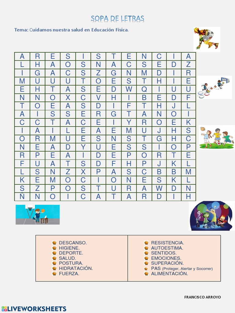 Sopa de letras: Salud y Educación Física | PDF