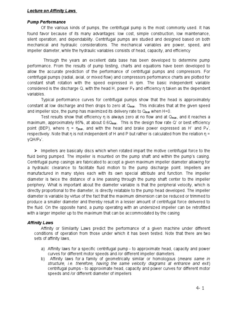 LECTURE ON AFFINITY LAWS Final | PDF | Turbomachinery | Pump