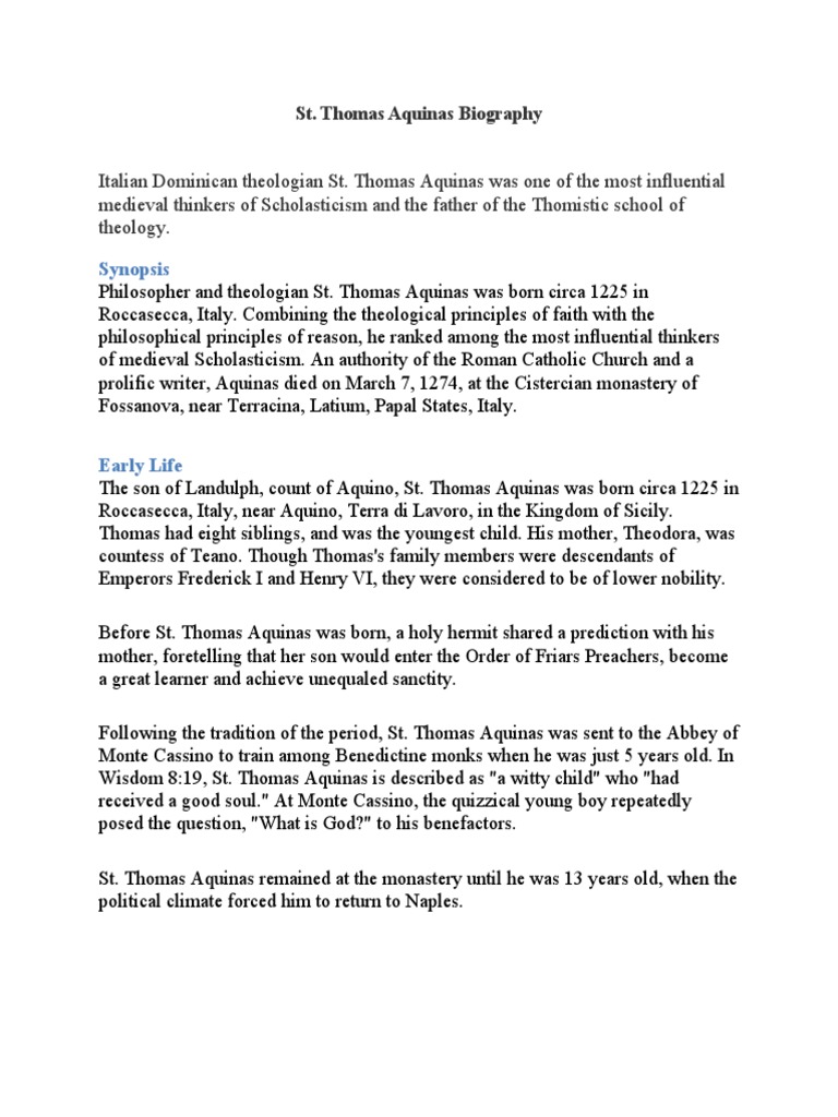 St. Thomas Aquinas: Life and Influence | PDF | Thomas Aquinas ...
