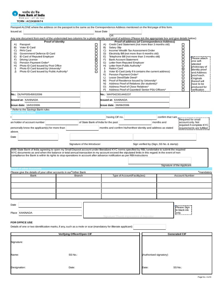 Identification Details: Signature/ Thumb Impressions of Depositor | PDF ...