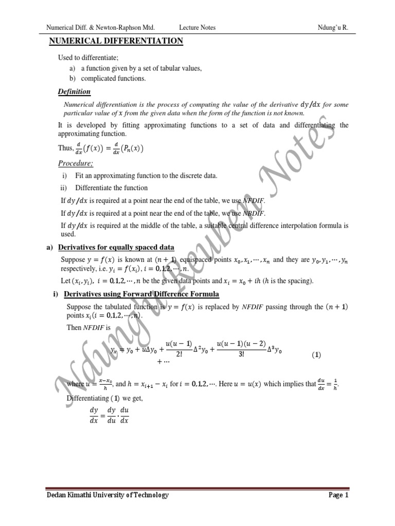 Numerical Differentiation and NR Method PDF | PDF | Derivative ...