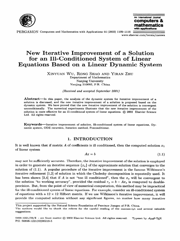 New Iterative Method For Ill Conditioned Linear Systems Pdf