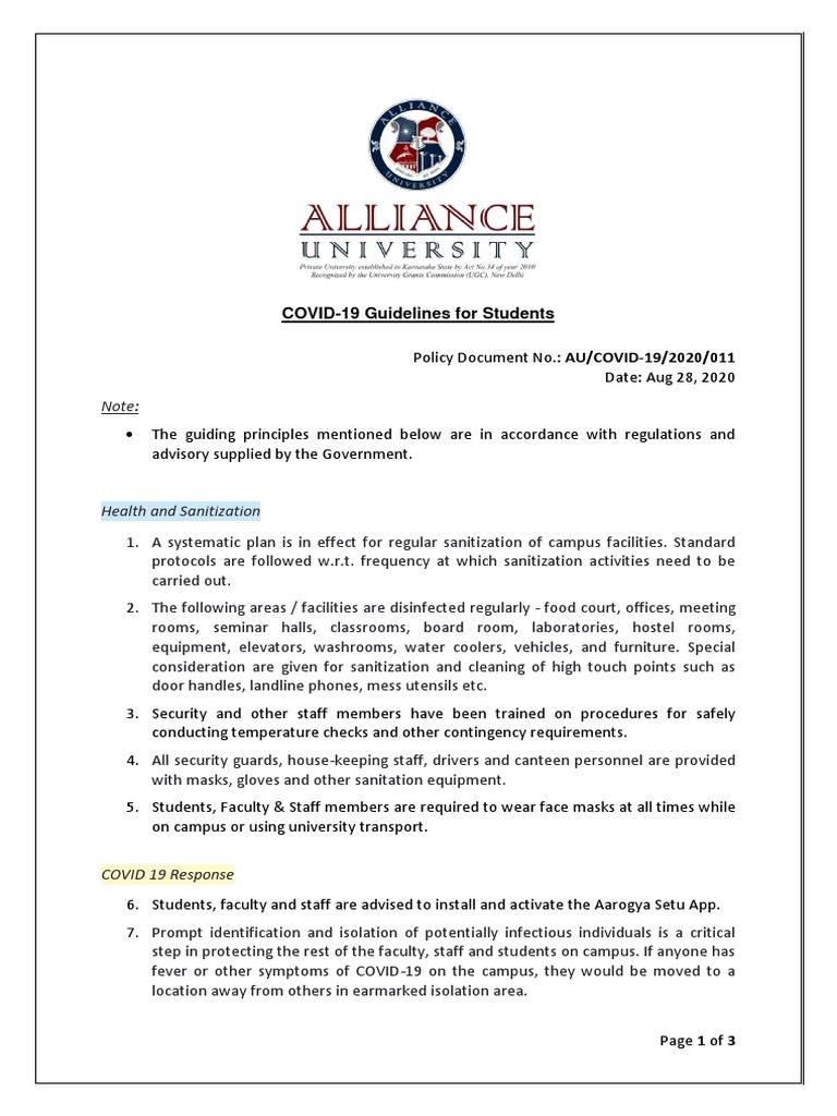 Covid Guidelines For Students | PDF | Transport | Classroom