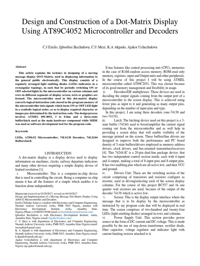 Design and Construction of A Dot Matrix | PDF | Rectifier | Bipolar Junction Transistor