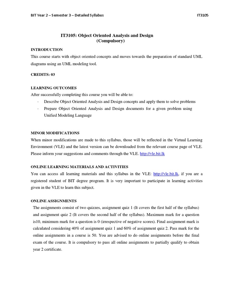 IT3105: Object Oriented Analysis and Design (Compulsory) | PDF | Unified Modeling Language | Use ...