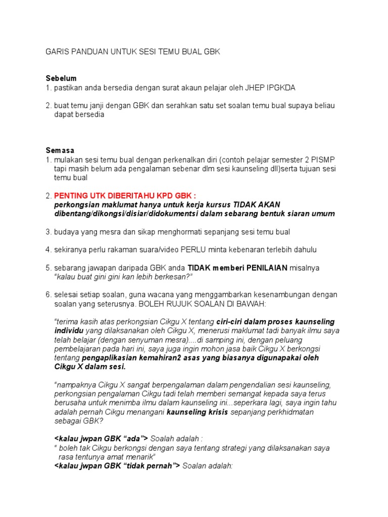 Garis Panduan Untuk Sesi Temu Bual GBK | PDF