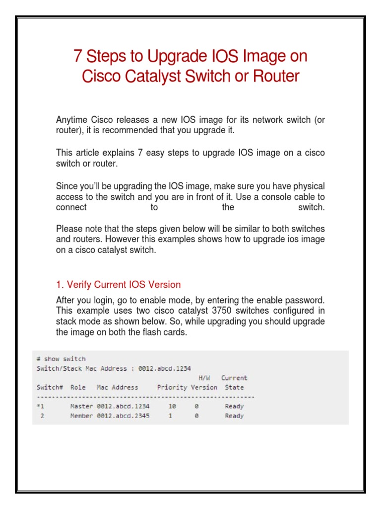 7 Steps To Upgrade IOS Image On Cisco Catalyst Switch or Router | PDF ...