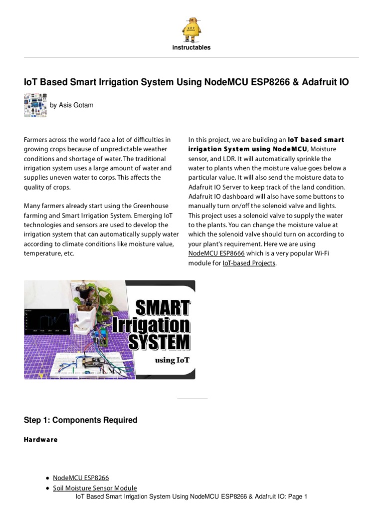 Iot Based Smart Irrigation System Using Nodemcu Esp8266 & Adafruit Io | PDF | Internet Of Things ...
