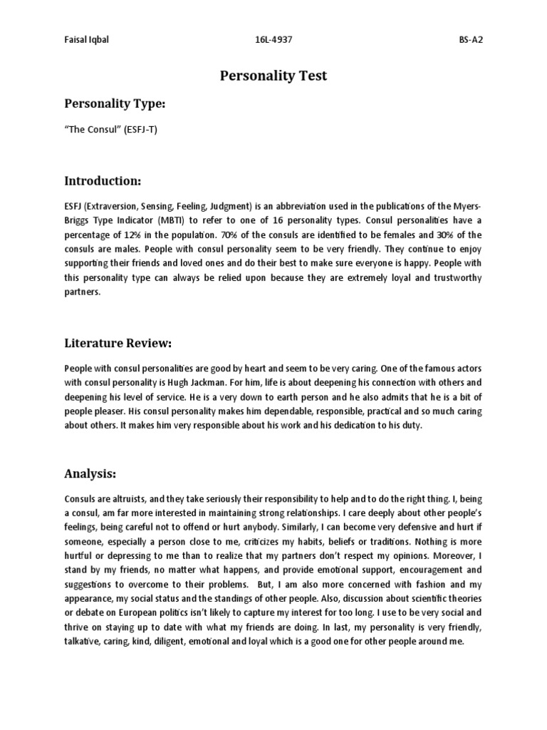 ESFJ-T Personality Test | PDF | Psychological Concepts | Social Psychology