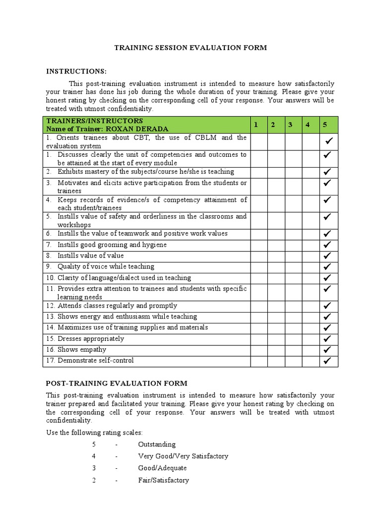 Training Session Evaluation Form Instructions | PDF | Competence (Human Resources) | Educational ...