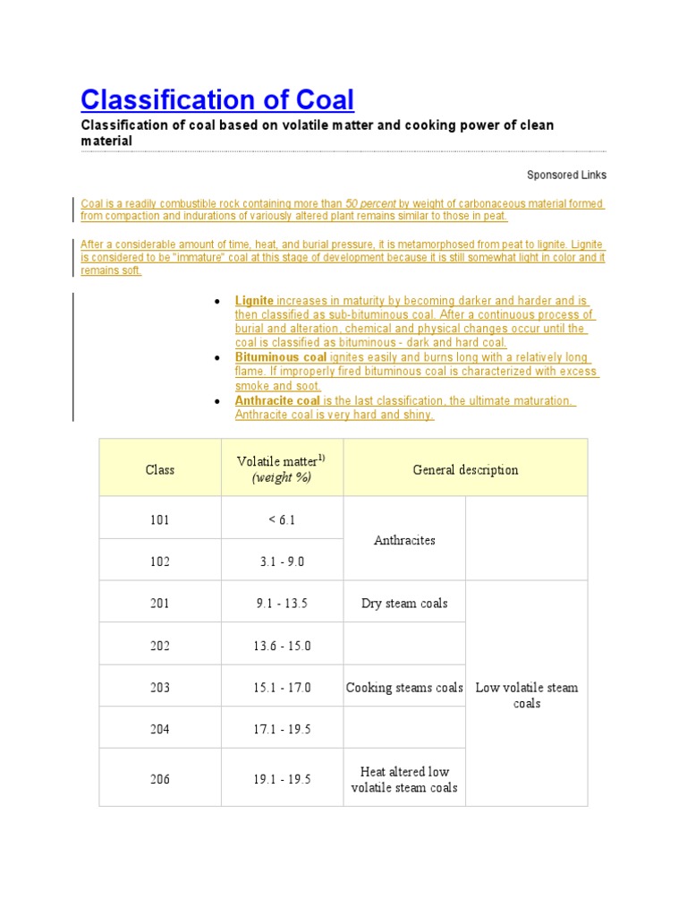 Classification of Coal | PDF | Bituminous Coal | Coal