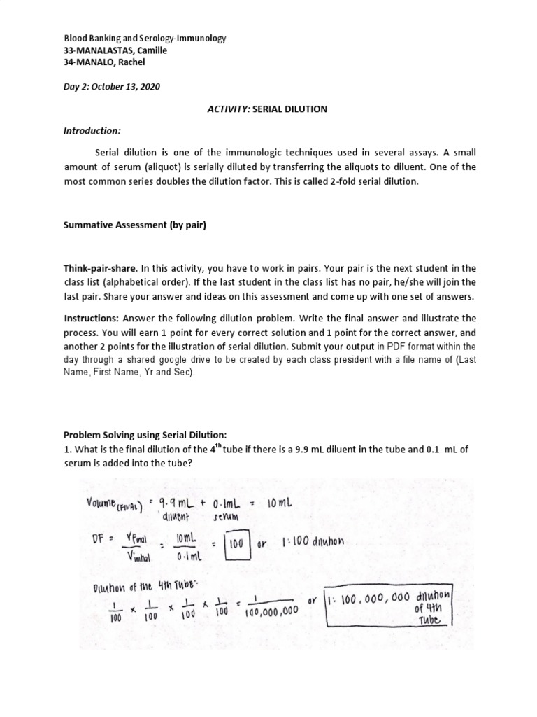 Serial Dilution Practice: A Worked Example of Dilution Calculations and ...