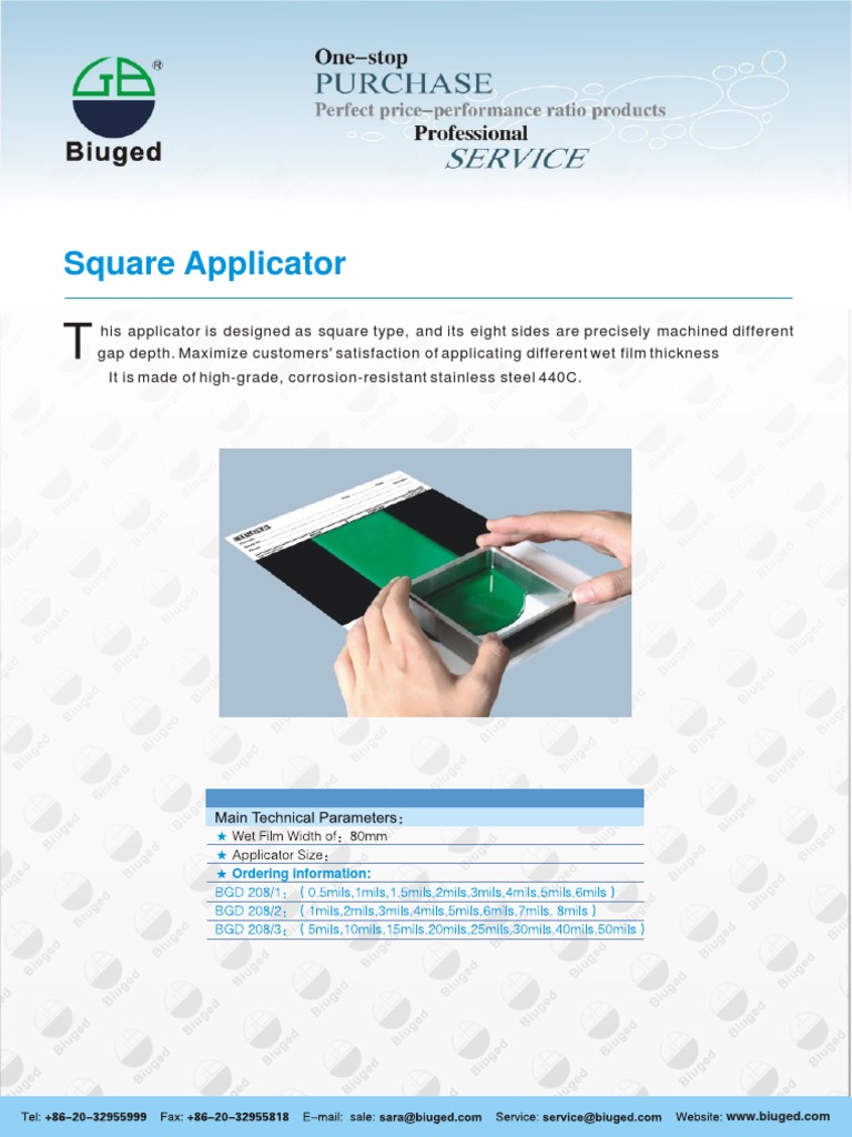 Square Applicator for Wet Film Thickness | PDF | Business | Home & Garden