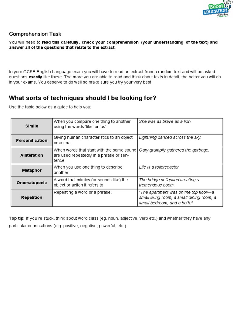 Y9 English Comprehension | PDF | Linguistics