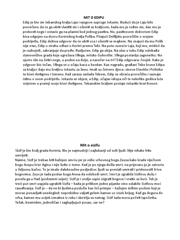 Mit o Edipu I Sizifu Etika | PDF
