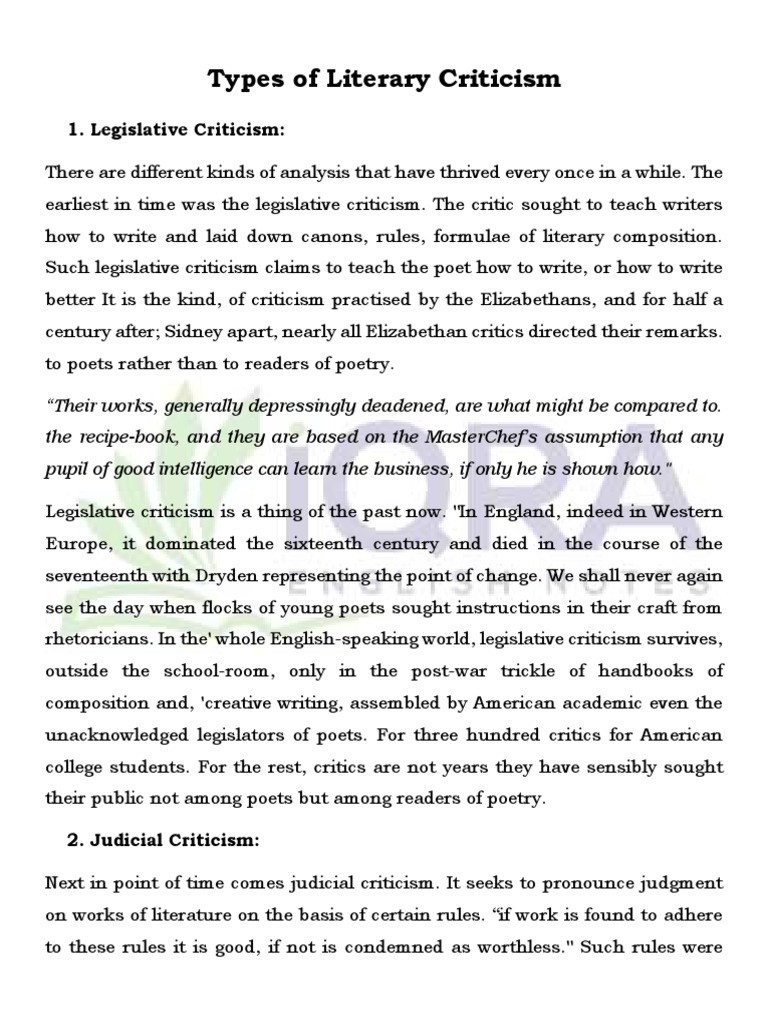An In-Depth Look at the Various Types of Literary Criticism | PDF ...