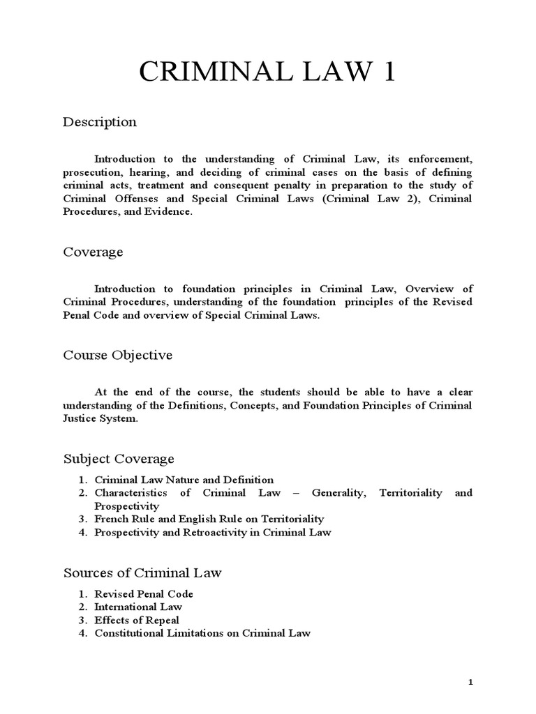 Criminal Law 1: Description | PDF | Criminal Law | Intention (Criminal Law)