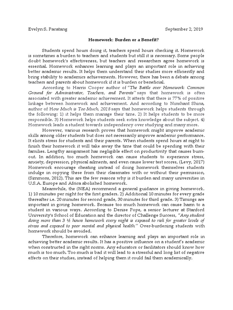 Homework Burden or A Benefit | PDF | Homework | Education Theory