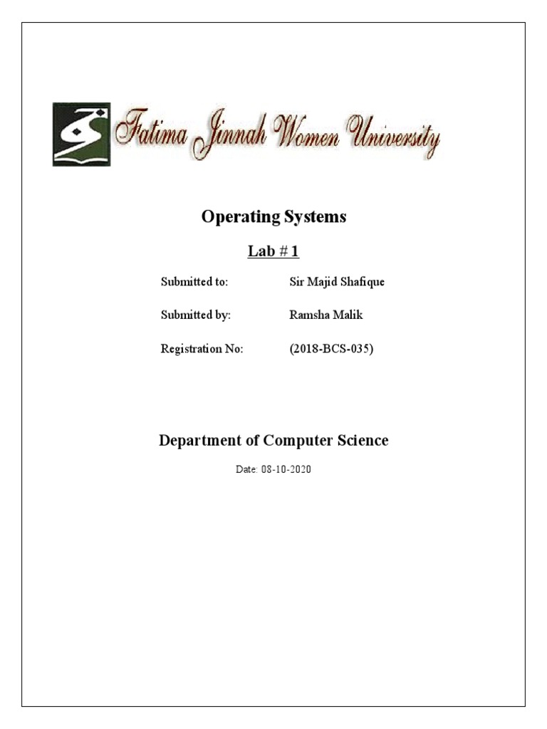 Operating Systems: Submitted To: Sir Majid Shafique Submitted By: Ramsha Malik Registration No ...