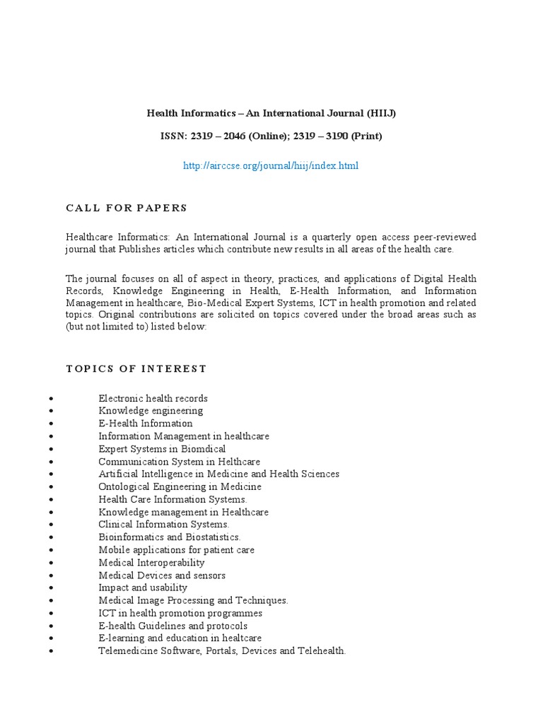 Health Informatics - An International Journal (HIIJ) | PDF | Health ...