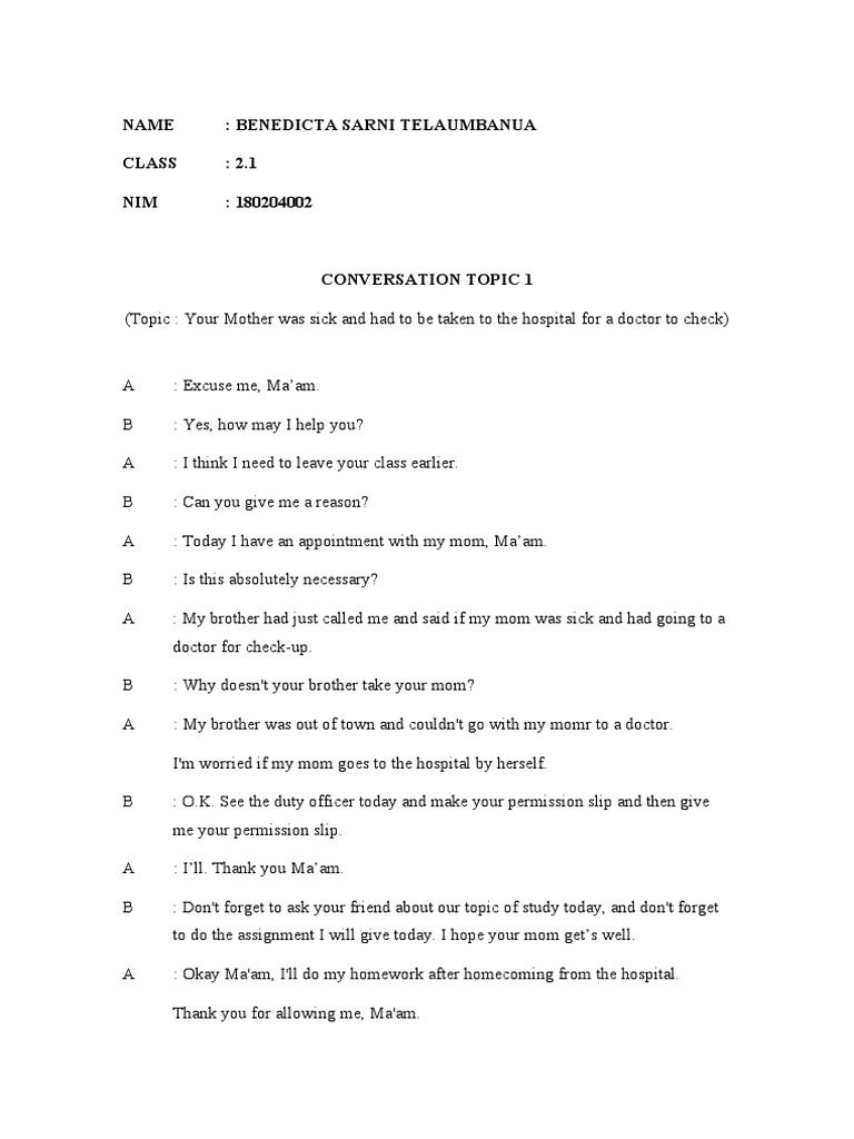 Hospital Visit Conversation Script | PDF