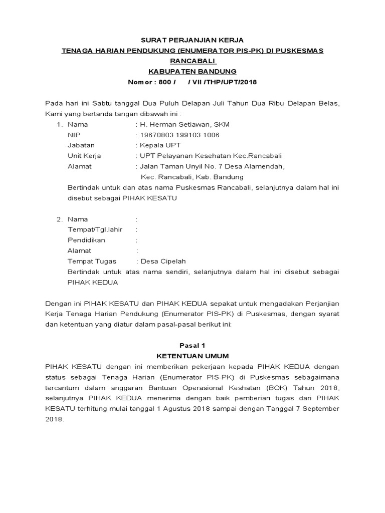Surat Perjanjian Enumerator | PDF