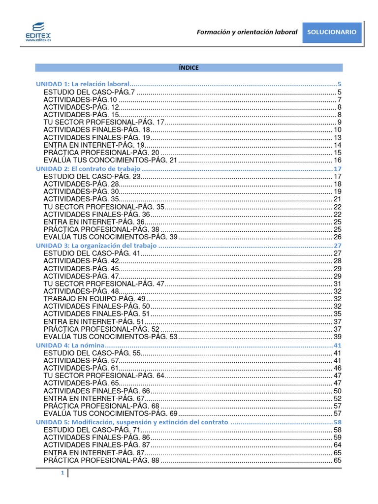Solucionario - FOL - 2019 Editex PDF | PDF | Derecho laboral | Acuerdo colectivo