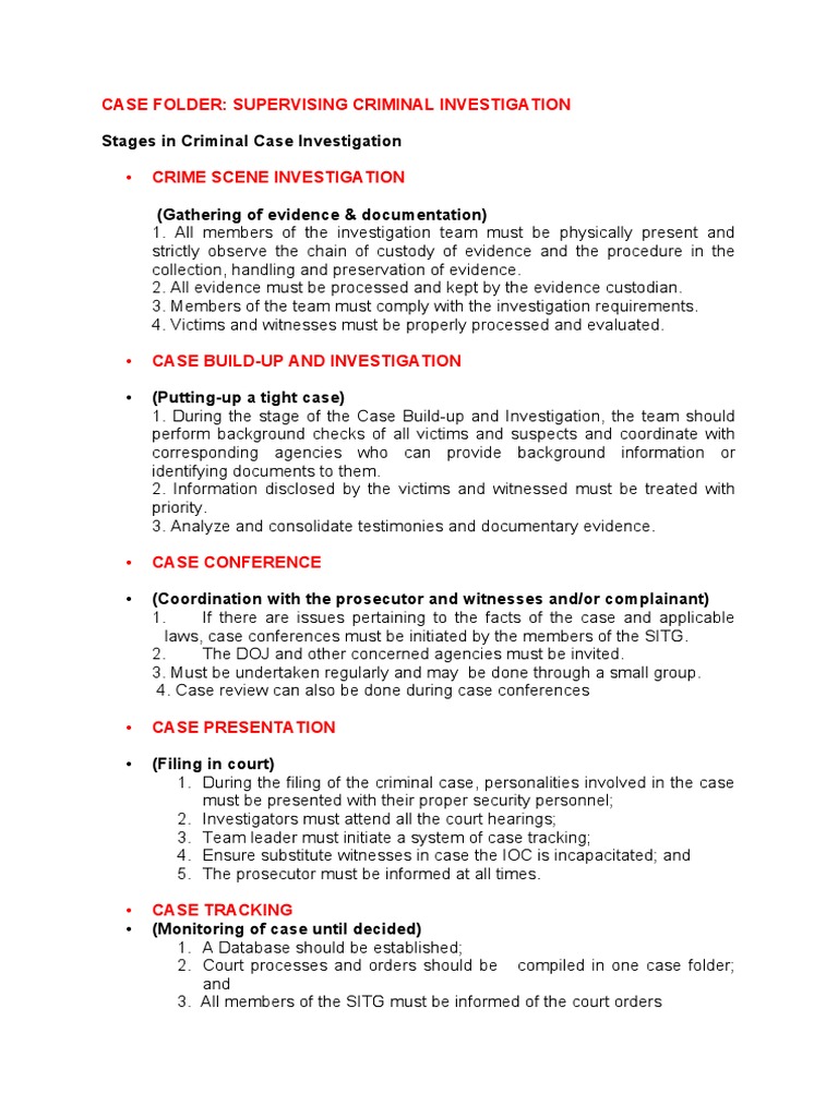 Case Folder Supervising Criminal Investigation | PDF | Prosecutor ...
