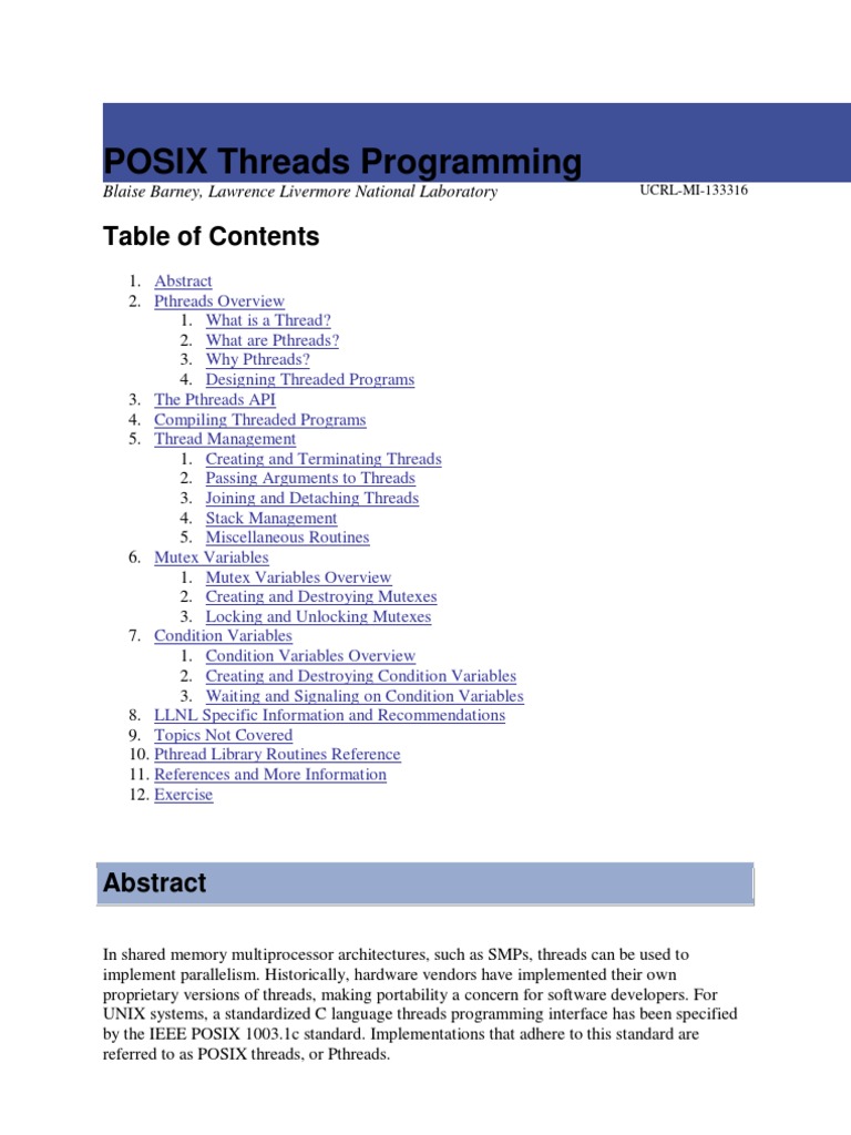 POSIX Threads Programming: Blaise Barney, Lawrence Livermore National Laboratory | PDF | Thread ...