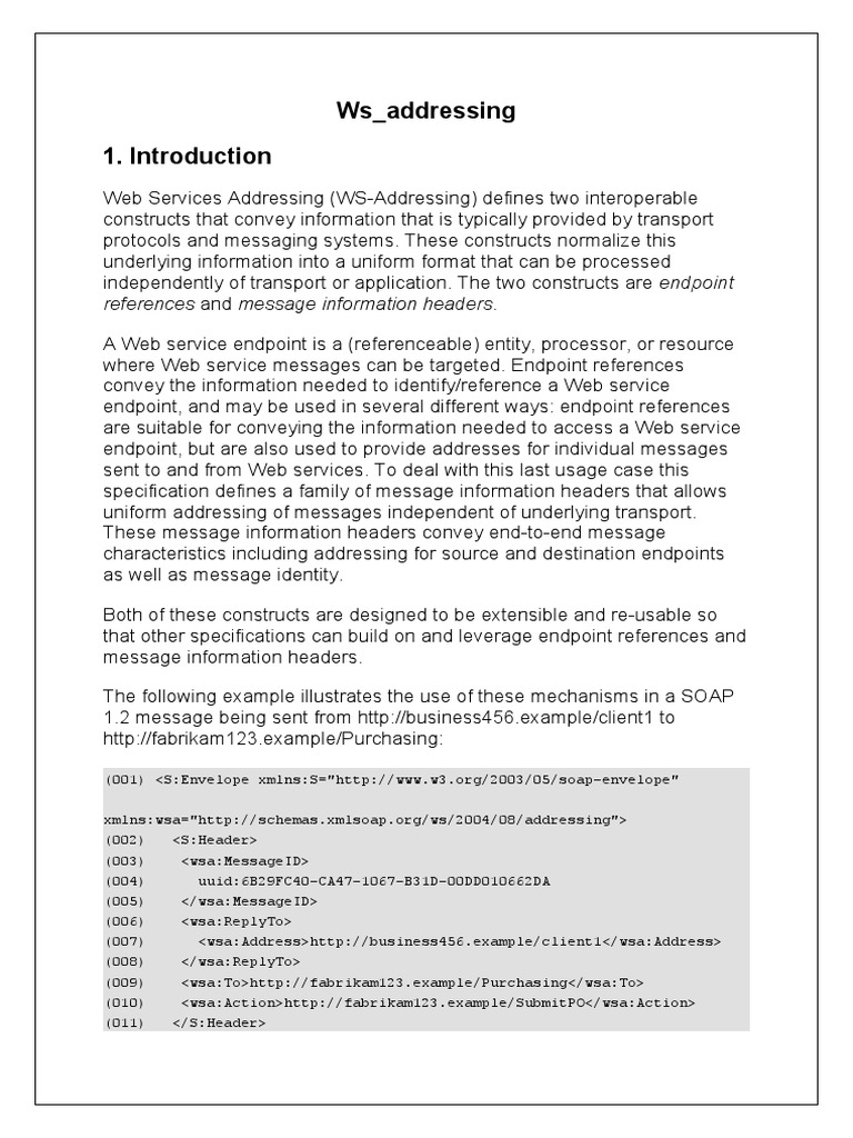 Ws - Addressing: References and Message Information Headers | PDF | Xml ...