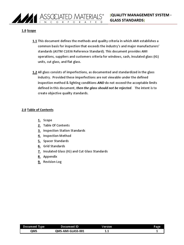 Quality Management System - Glass Standards: QMS QMS-AMI-GLASS-001 1.1 ...