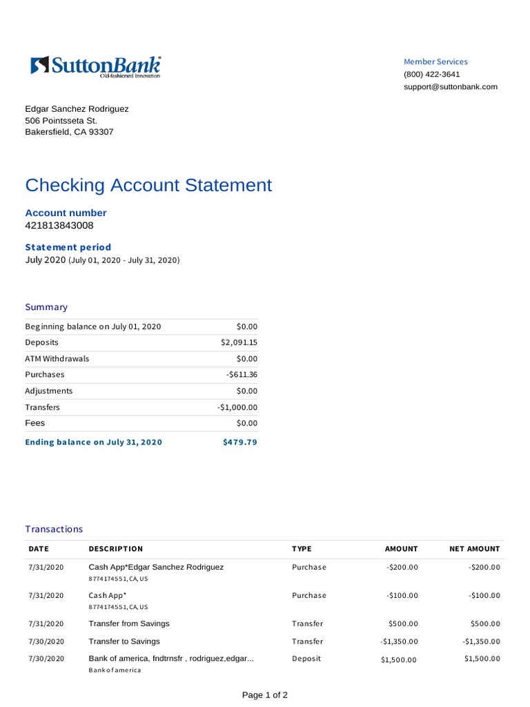 Checking Account Statement | PDF | Deposit Account | Debit Card