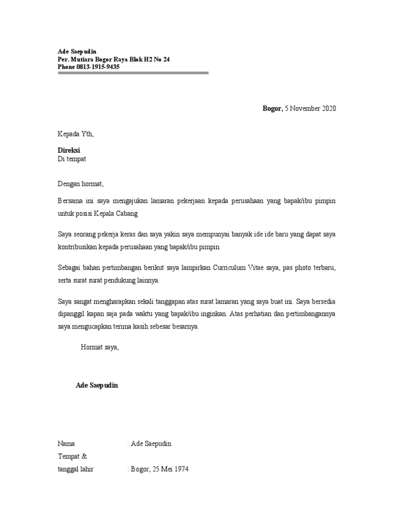 CV Ade Saepudin (12020) | PDF | Karier & Perkembangan