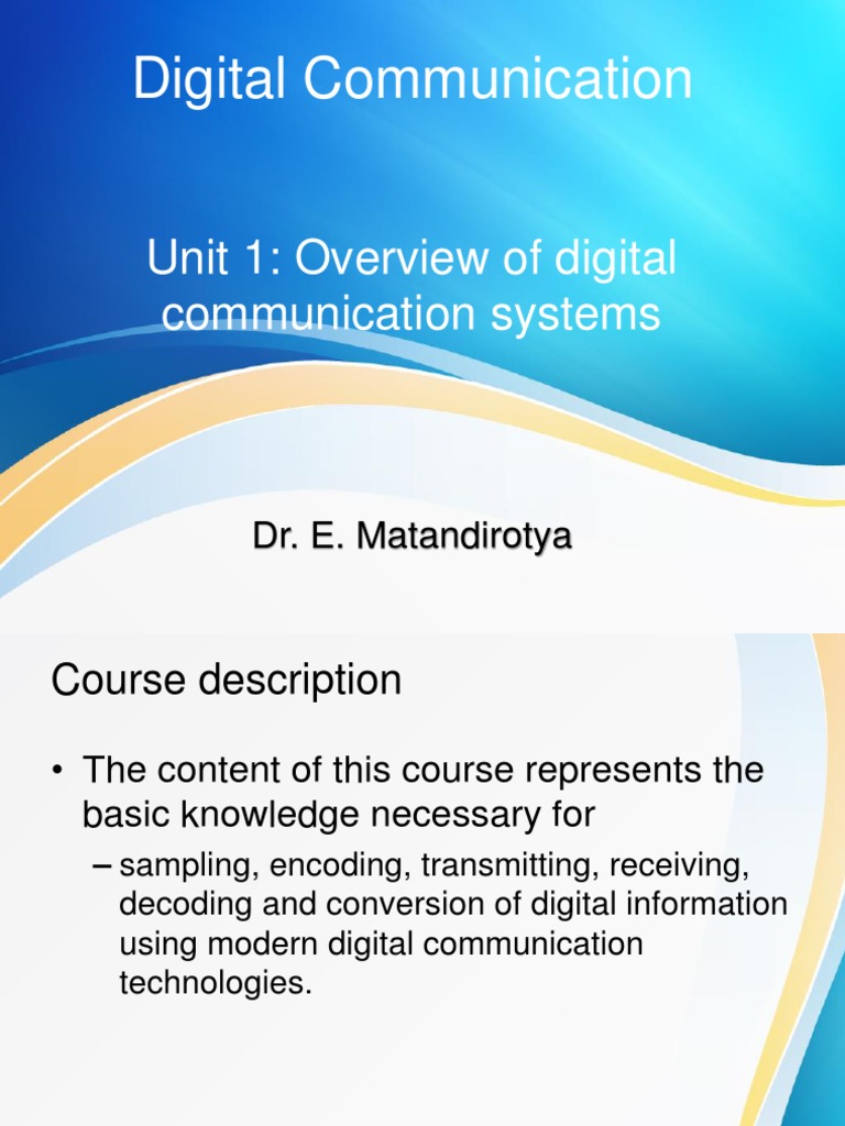 Unit 1: Overview of Digital Communication Systems | Download Free PDF | Data Compression | Data ...