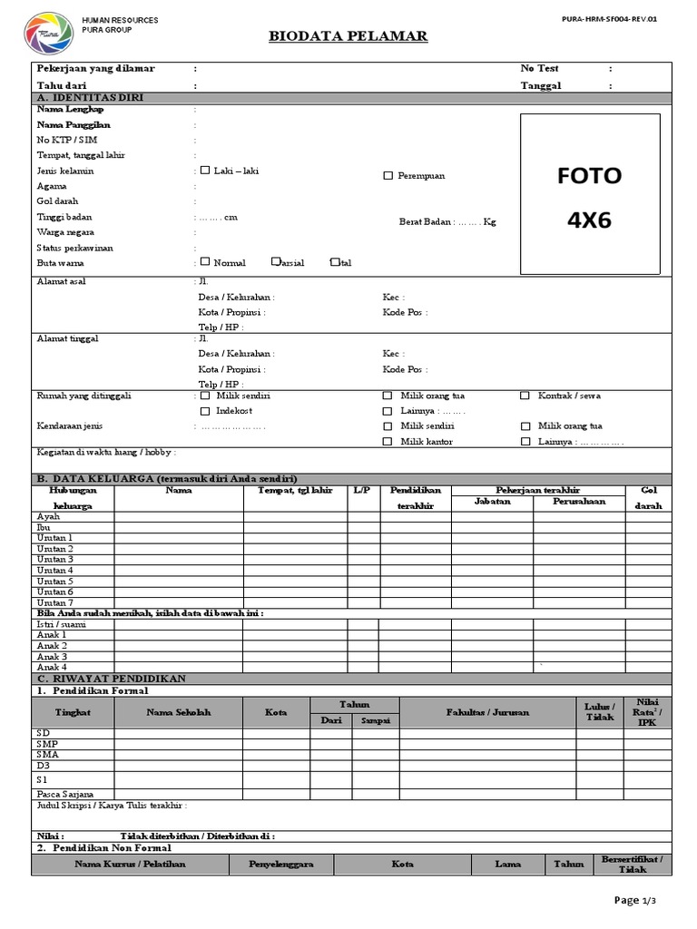 004-Formulir Biodata Pelamar | PDF