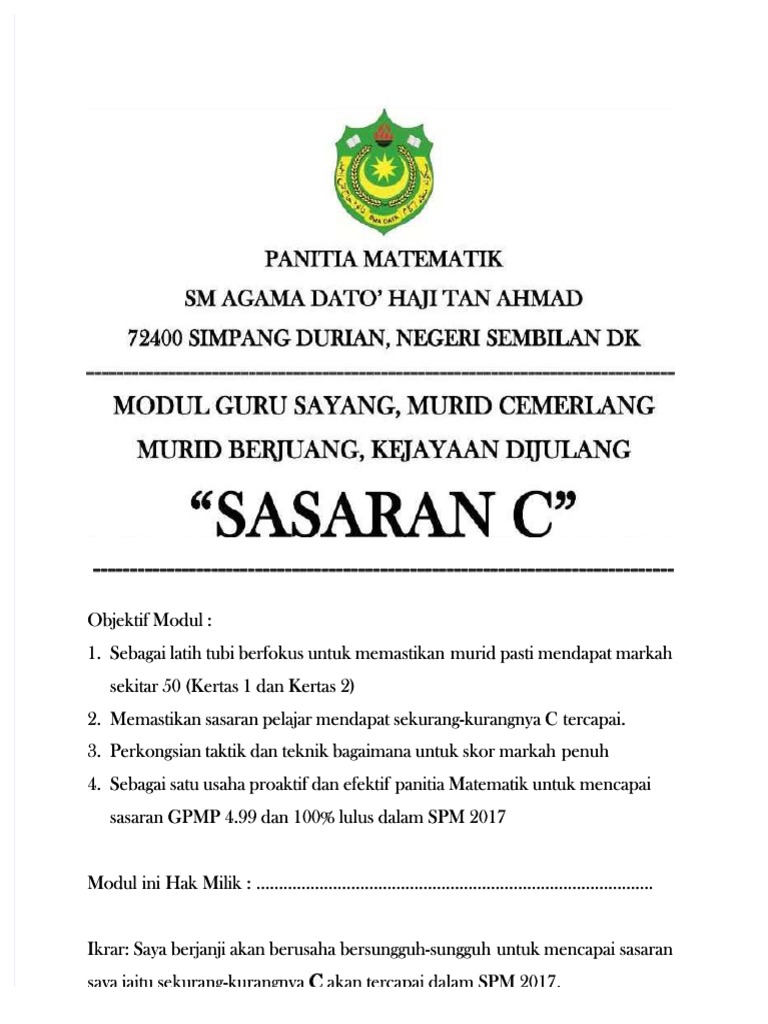 Modul Matematik SPM Pasti Lulus | PDF