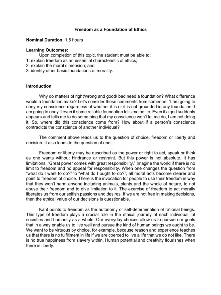 Freedom As A Foundation of Ethics | PDF | Liberty | Free Will