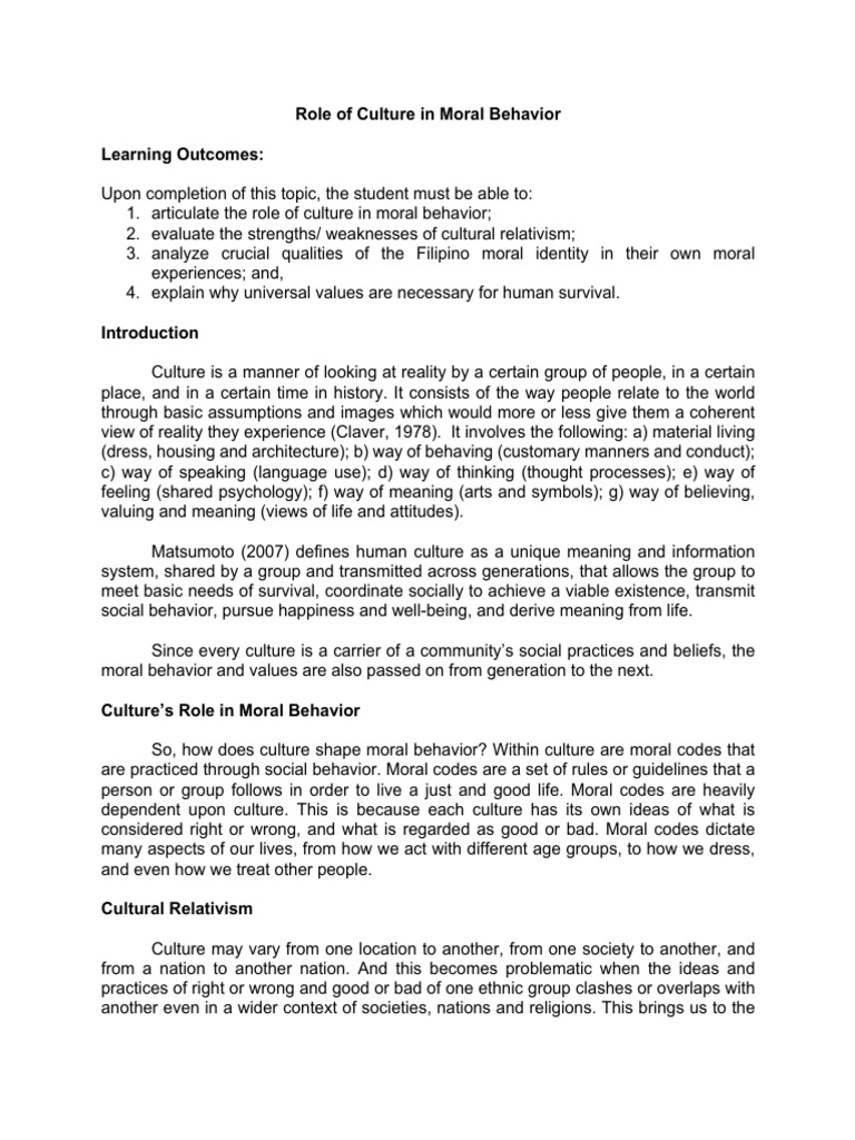 Culture's Influence on Moral Behavior | PDF | Morality | Value (Ethics)