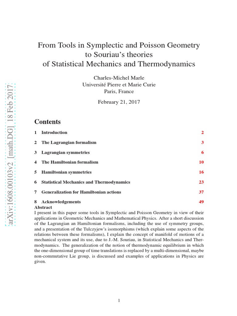 From Tools in Symplectic and Poisson Geometry To Souriau's Theories of ...