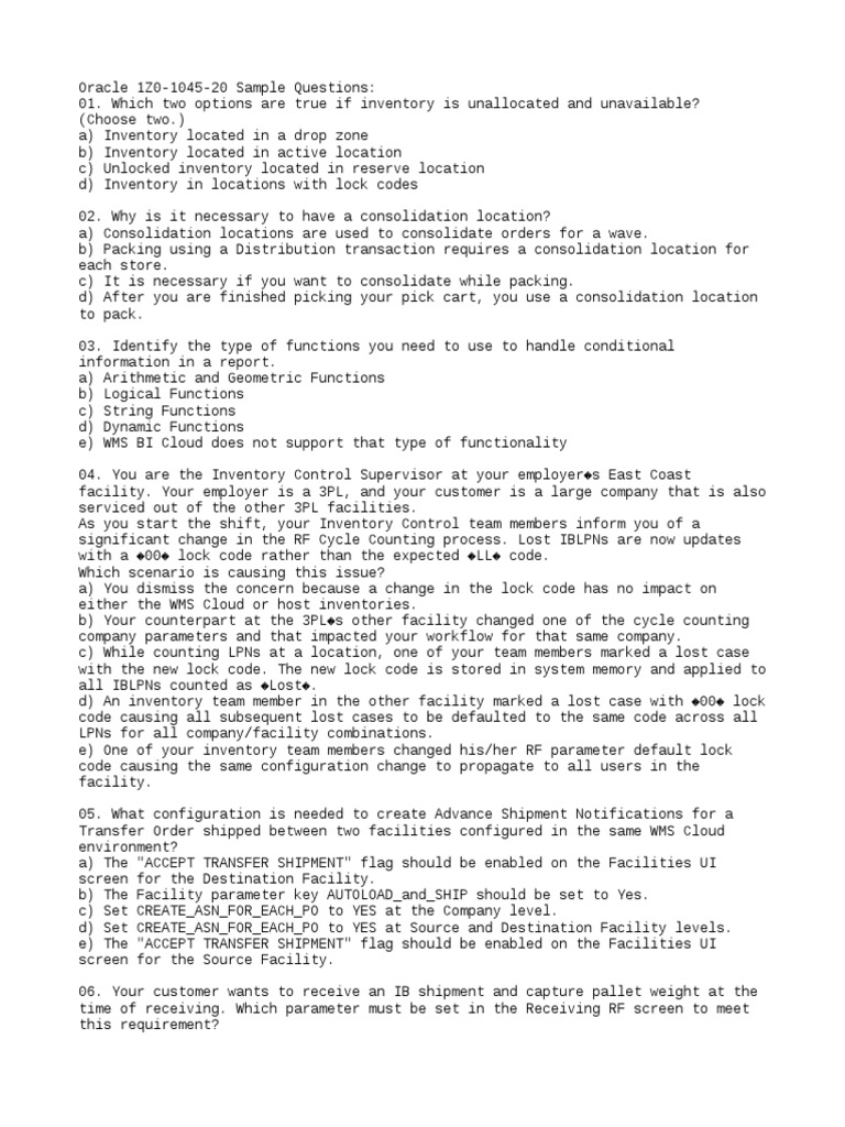 Sample Ques Wms | PDF | Inventory | Software