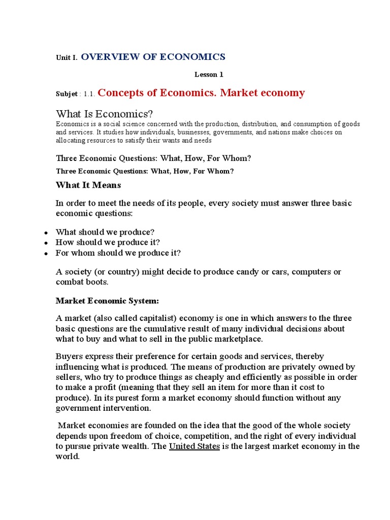 Concepts of Economics. Market Economy | PDF | Microeconomics | Economics