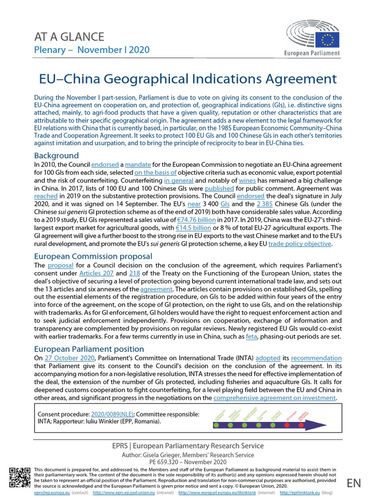 EU-China Geographical Indications Agreement | PDF | European Union | Policy