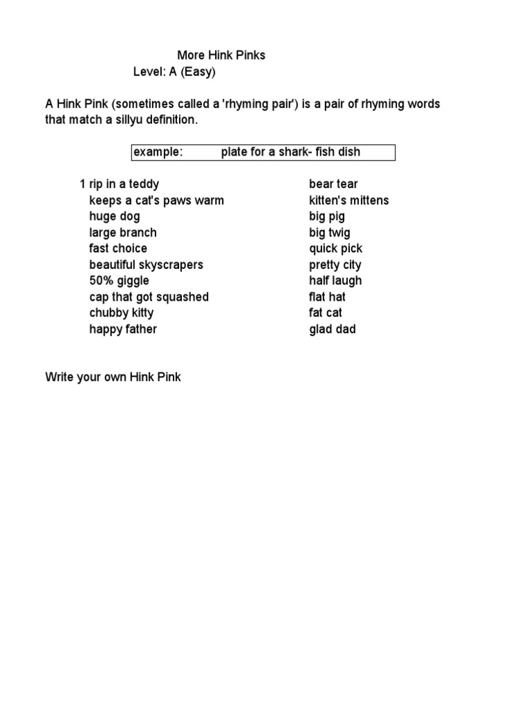 More Hink Pinks | PDF