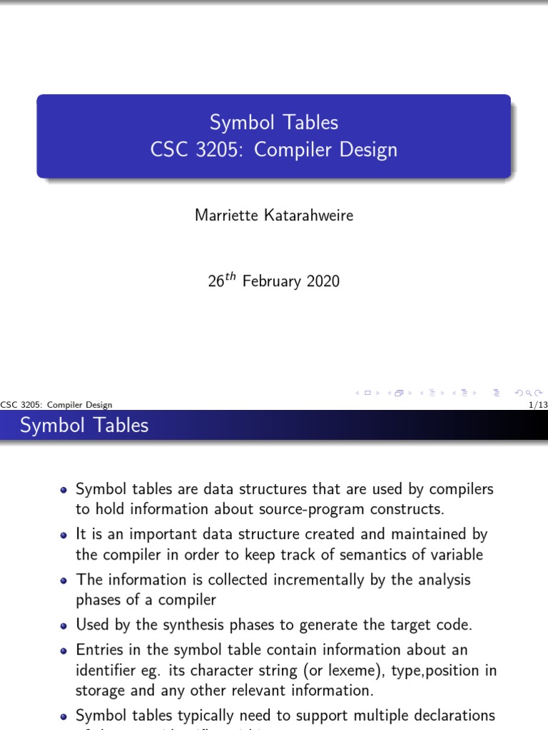 Csc3205-Symbol-Table | PDF | Scope (Computer Science) | Compiler