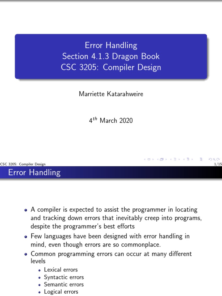 Csc3205-Error-Handling | PDF | Parsing | Compiler