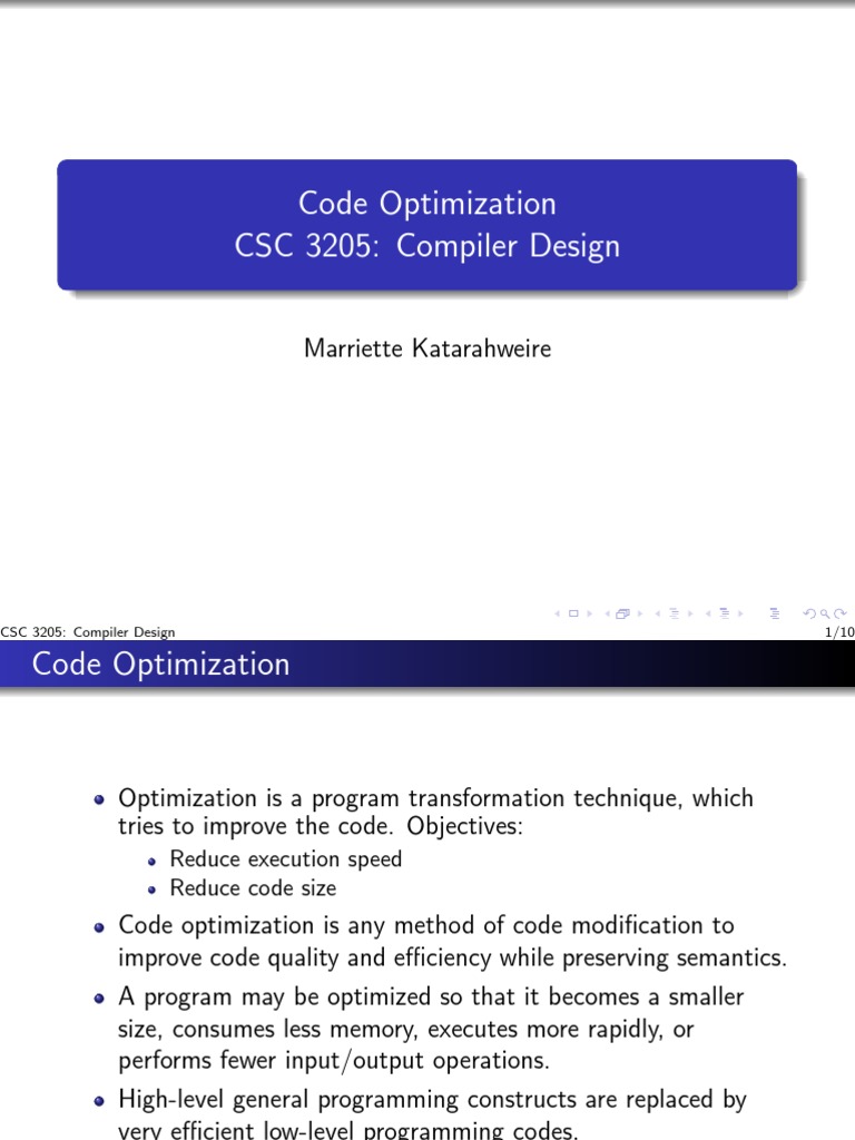 Csc3205-Code-Optimisation | PDF | Program Optimization | Compiler