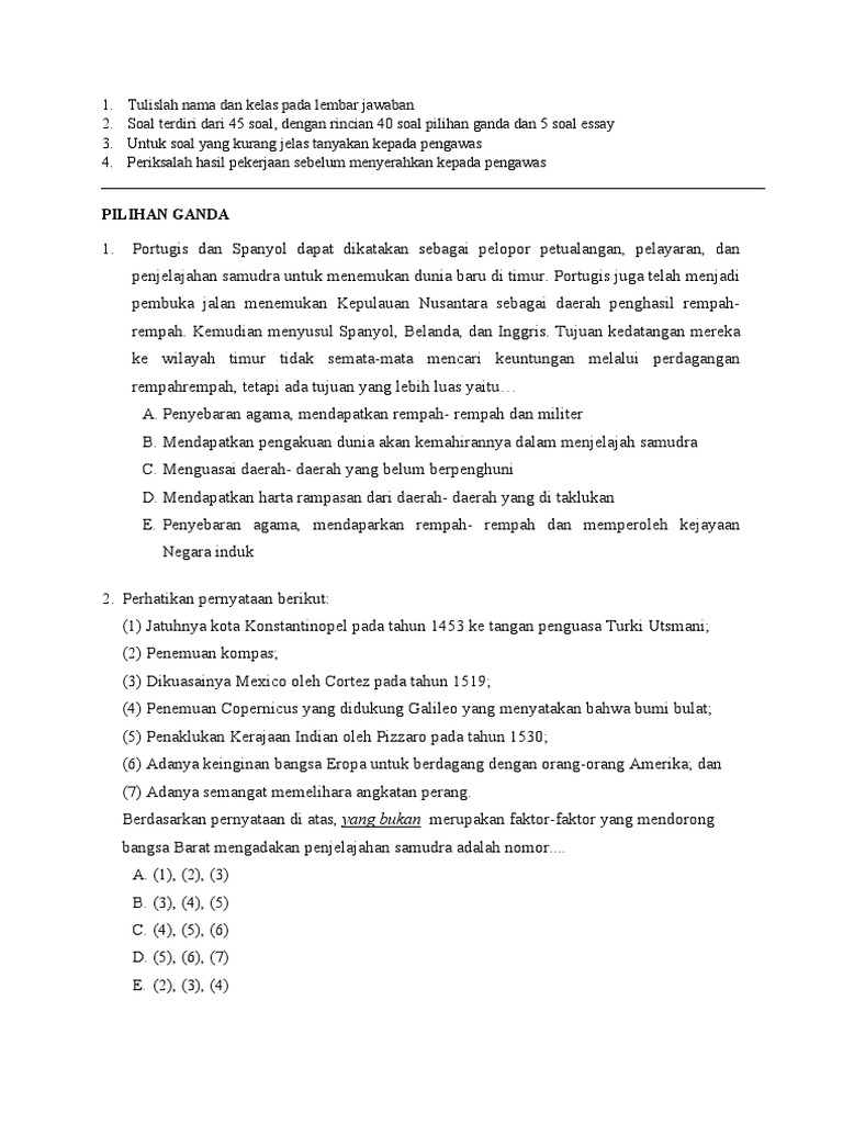 Soal XI Sejarah Peminatan | PDF | Perjalanan