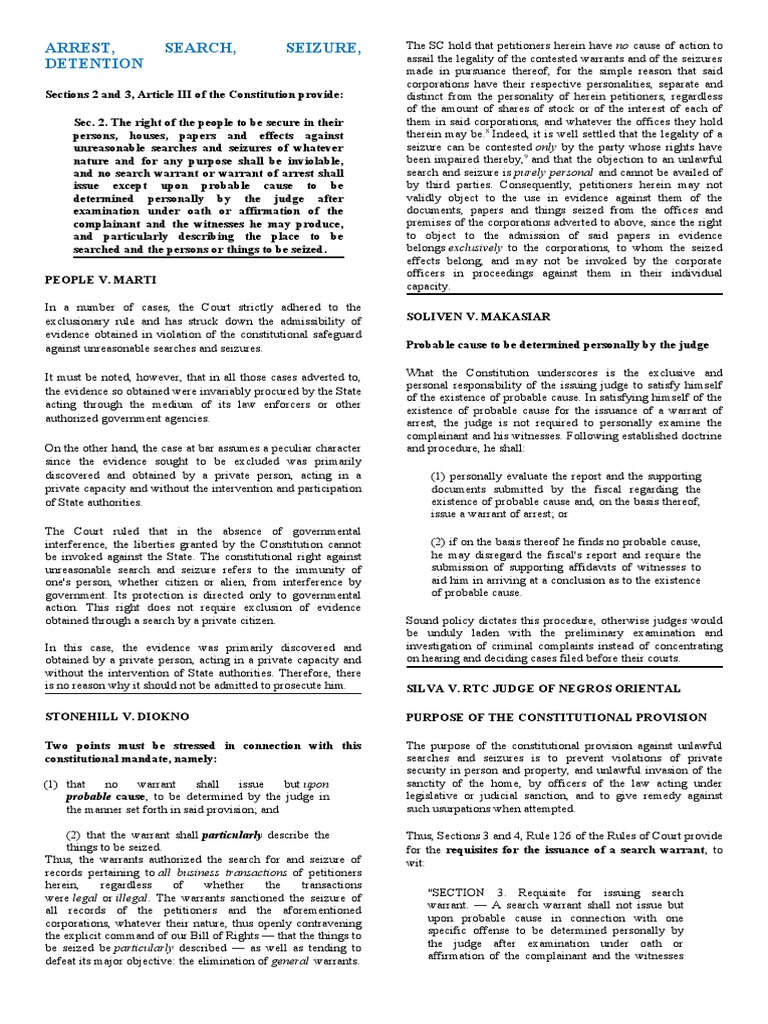 Arrest Search Seize Detention Principles | PDF | Search And Seizure ...